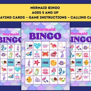 Mermaid Bingo for Kids PRINTABLE Game 20 Mermaid Bingo Cards Kids Game ...