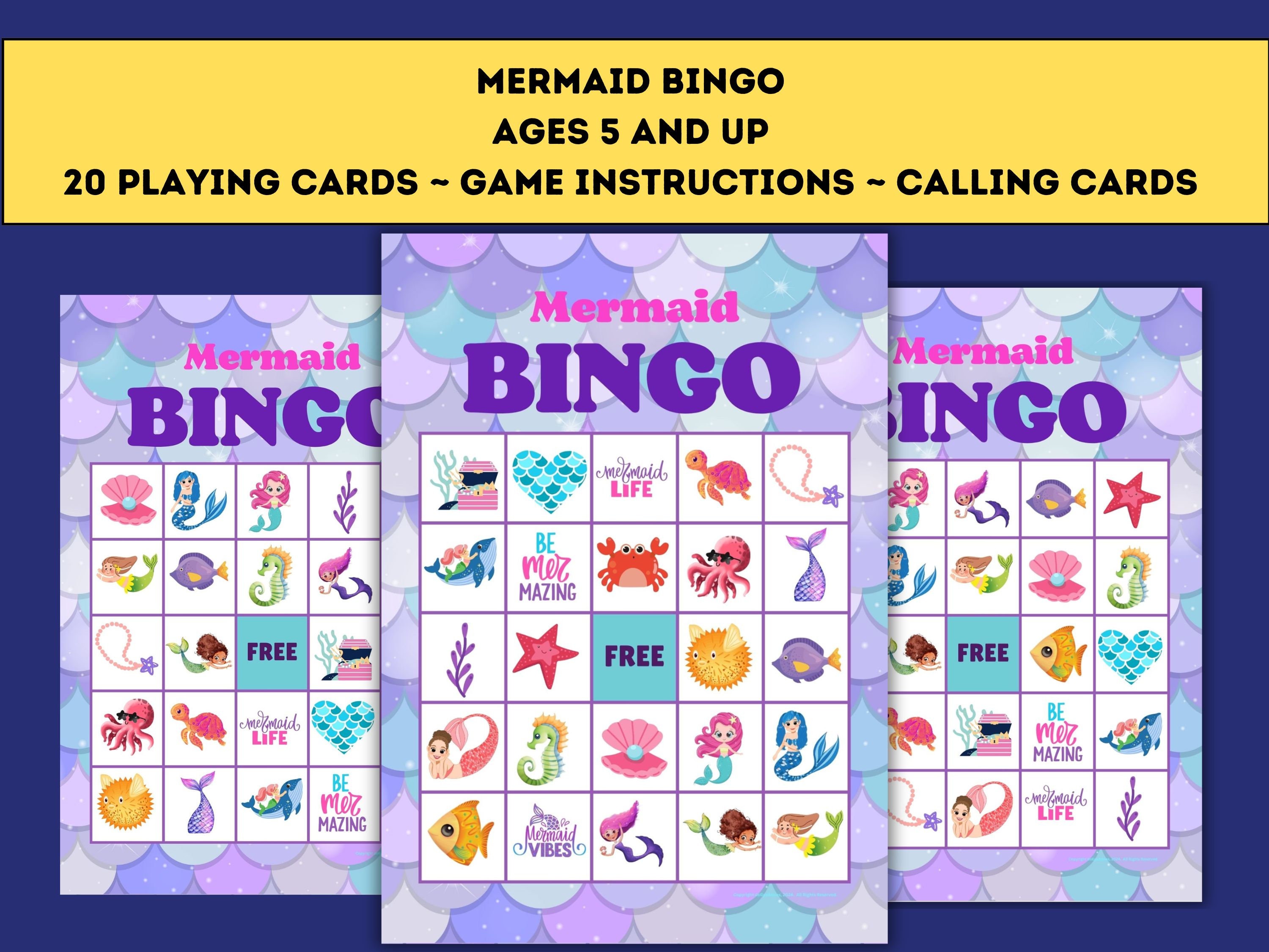 Mermaid Bingo for Kids PRINTABLE Game 20 Mermaid Bingo Cards Kids Game ...