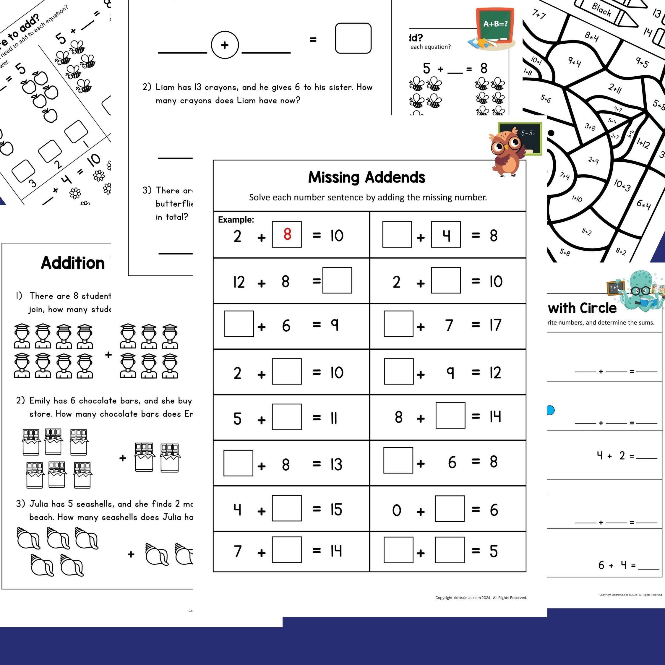 First Grade Addition Activity Book Worksheets Printable Homeschool ...