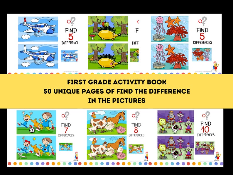 First Grade Find the Difference Activity Book Puzzles Games for Kids ...