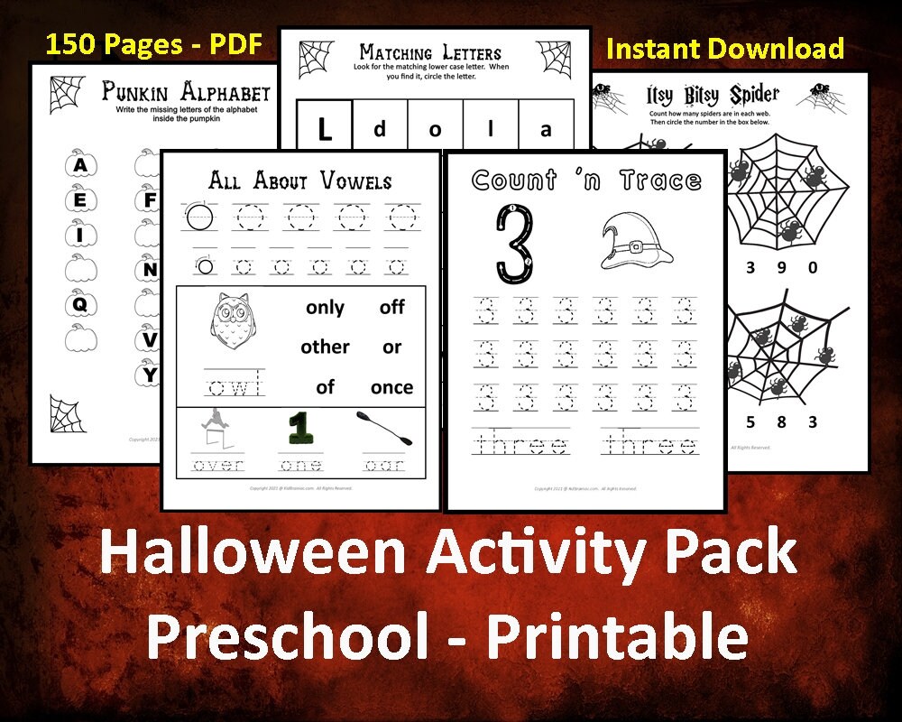 Halloween Worksheets Bundle for Kids, Prek-kindergarten, No Prep ...