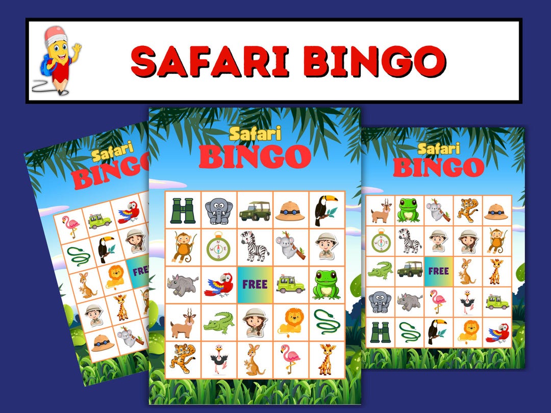 Safari Bingo for Kids PRINTABLE Game 20 Safari Bingo Cards Kids Game ...