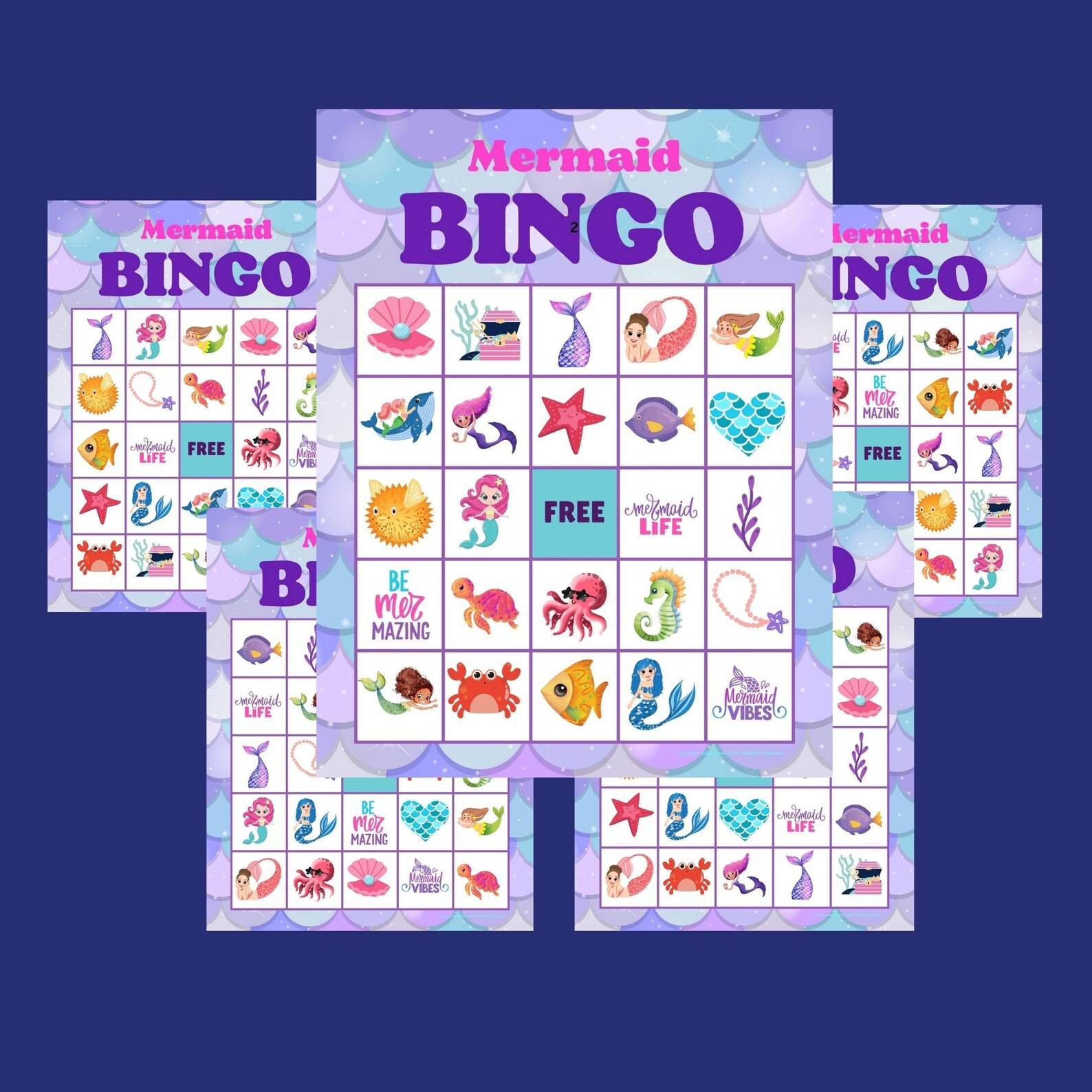 Mermaid Bingo for Kids PRINTABLE Game 20 Mermaid Bingo Cards Kids Game ...