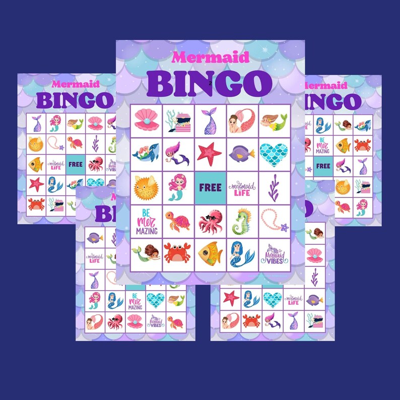 Mermaid Bingo for Kids PRINTABLE Game 20 Mermaid Bingo Cards Kids Game ...