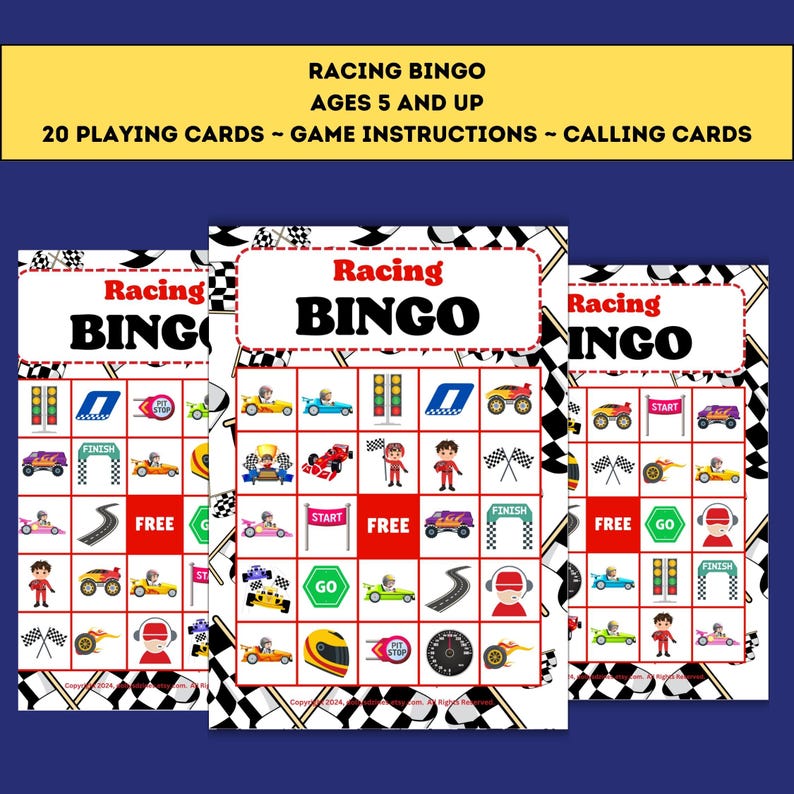 Racing Bingo for Kids PRINTABLE Game 20 Racing Bingo Cards Kids Game ...