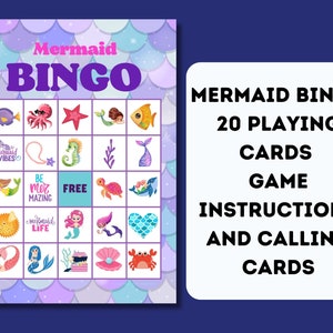 Mermaid Bingo for Kids PRINTABLE Game 20 Mermaid Bingo Cards Kids Game ...