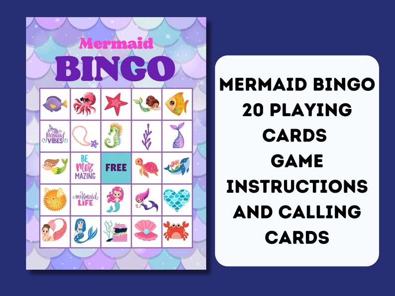 Mermaid Bingo for Kids PRINTABLE Game 20 Mermaid Bingo Cards Kids Game ...