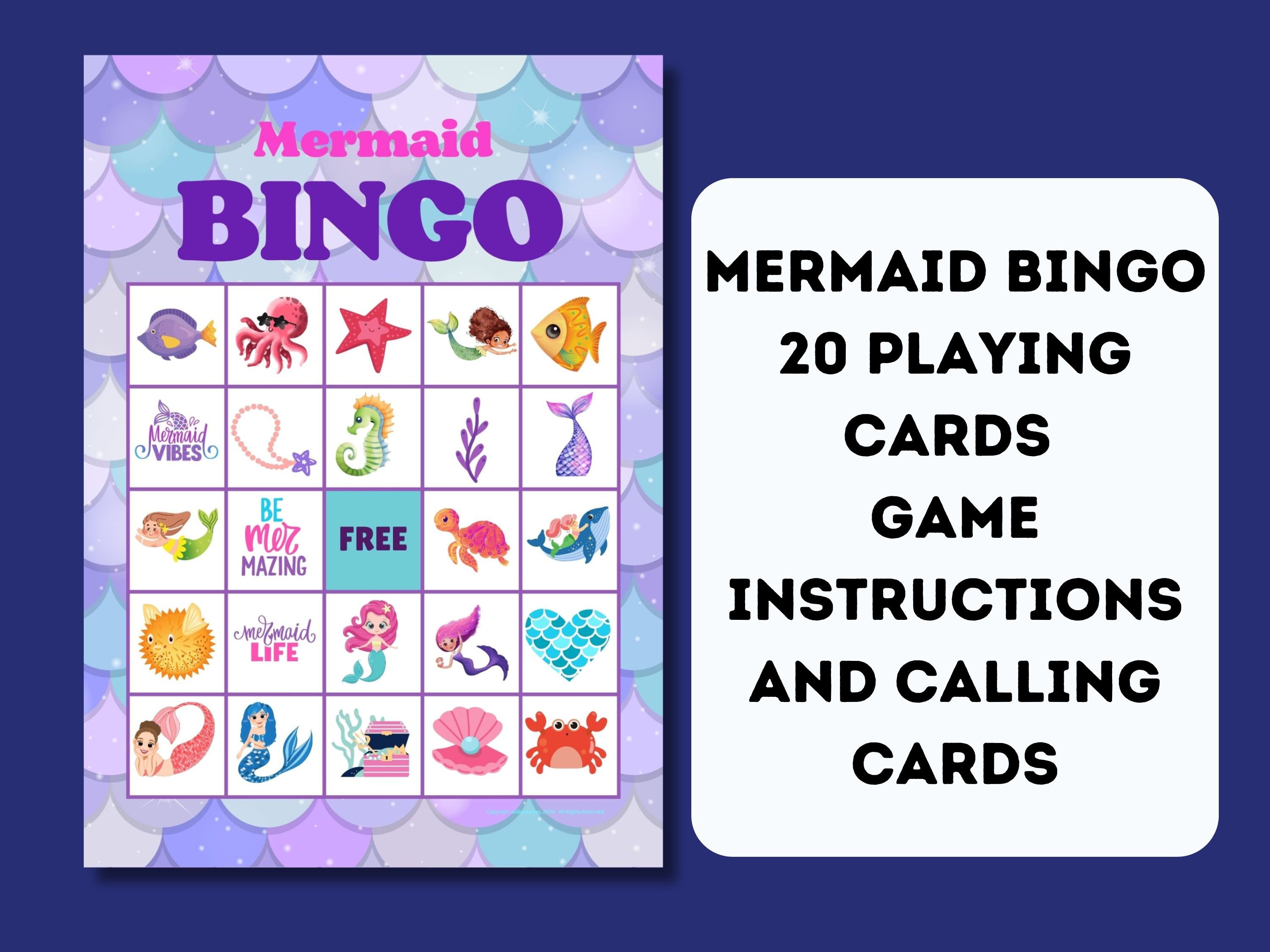Mermaid Bingo for Kids PRINTABLE Game 20 Mermaid Bingo Cards Kids Game ...
