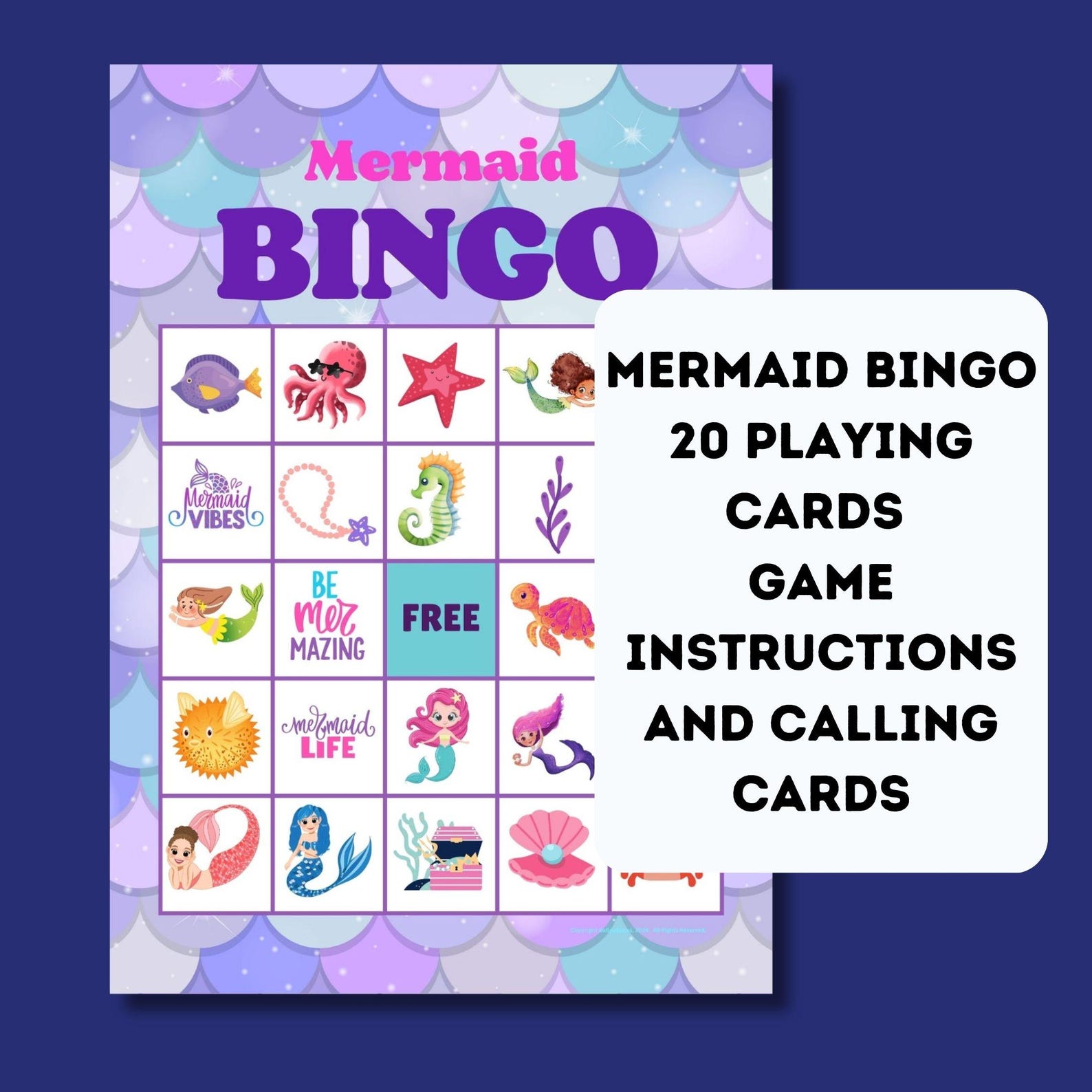 Mermaid Bingo for Kids PRINTABLE Game 20 Mermaid Bingo Cards Kids Game ...