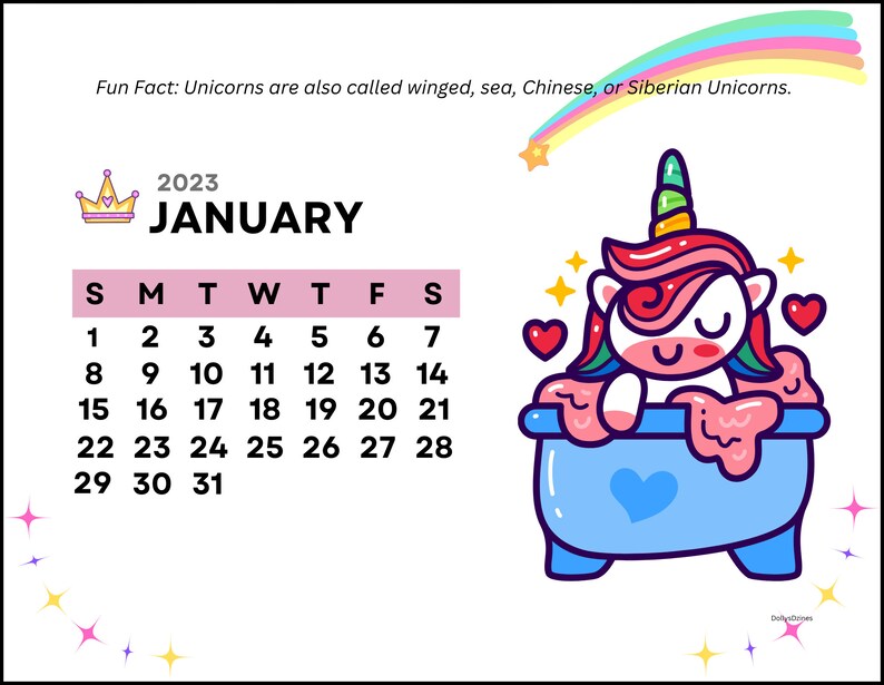 2023 Calendar Unicorns Kids Calendar Wall Calendar Desk - Etsy