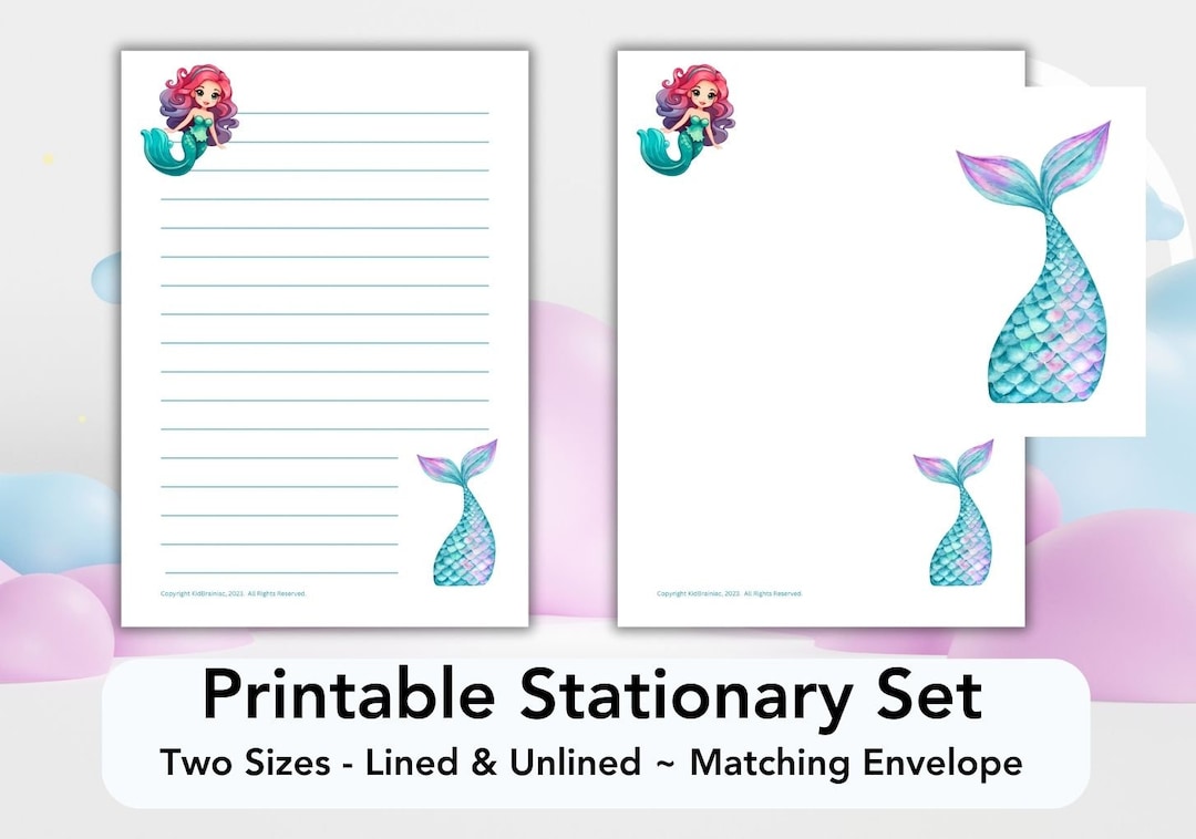 Mermaid PRINTABLE Stationary Mermaid Stationary Envelope Printable ...