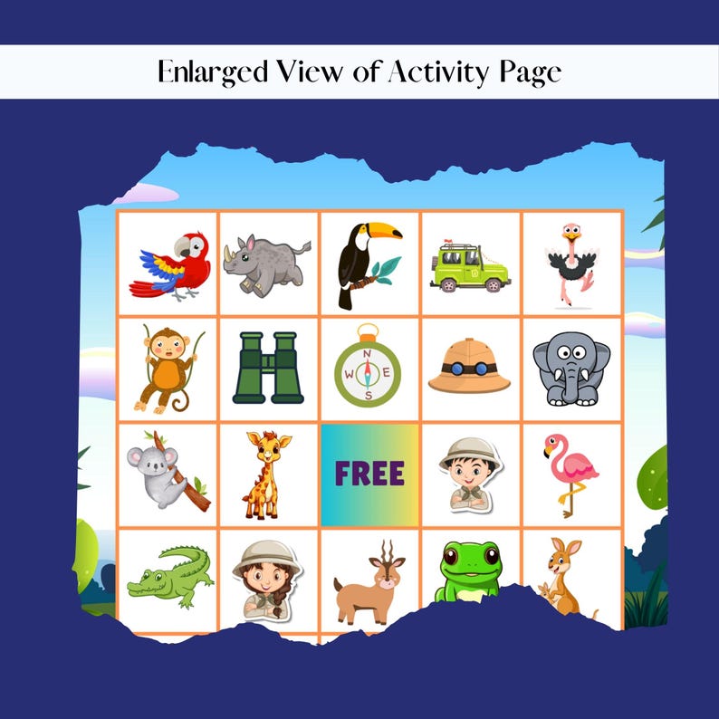Safari Bingo for Kids PRINTABLE Game 20 Safari Bingo Cards Kids Game ...