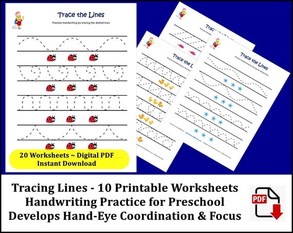 Tracing Lines Handwriting Practice Preschool Worksheets - Etsy
