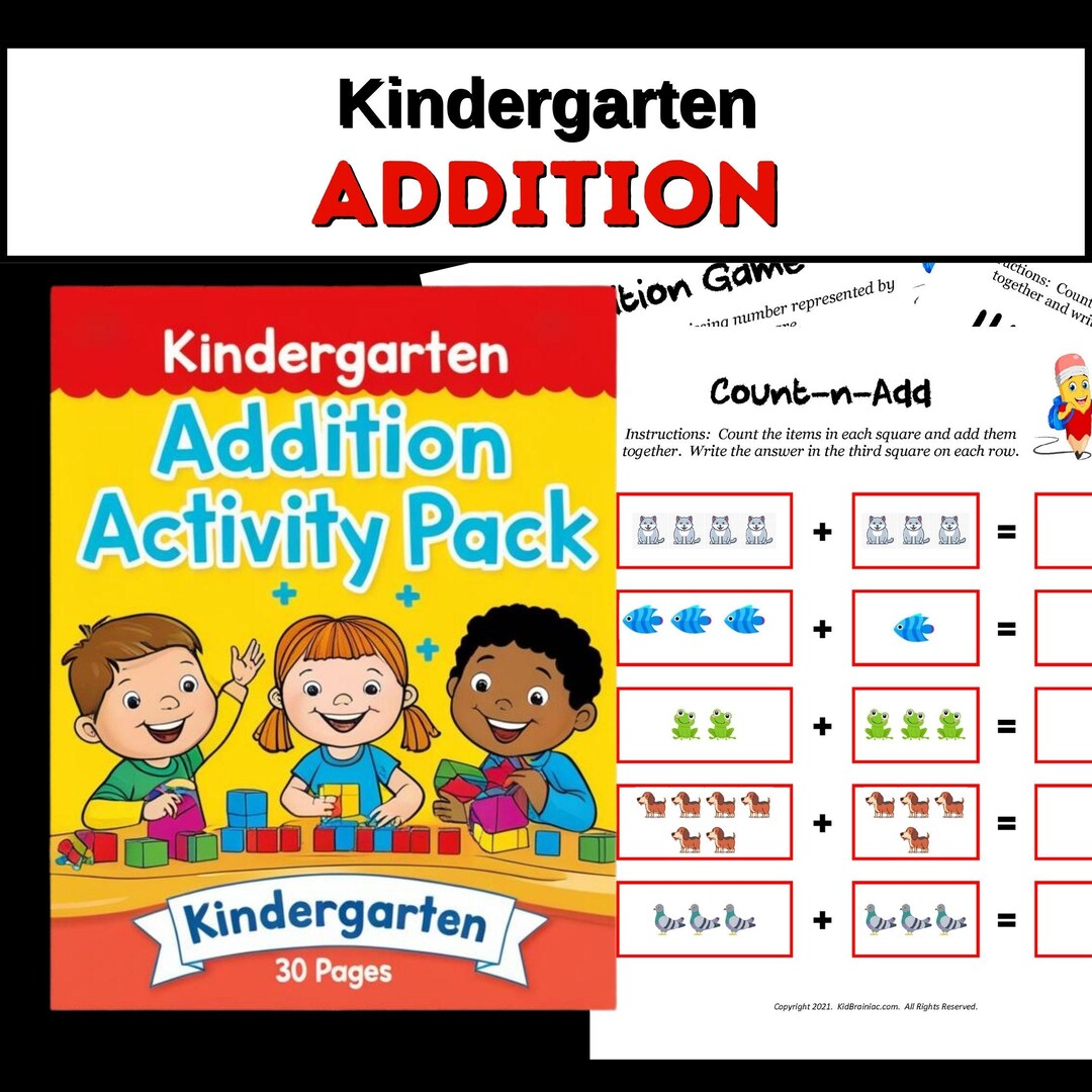 Kindergarten Addition Worksheets: Math Activity Pack Printable PDF - Etsy