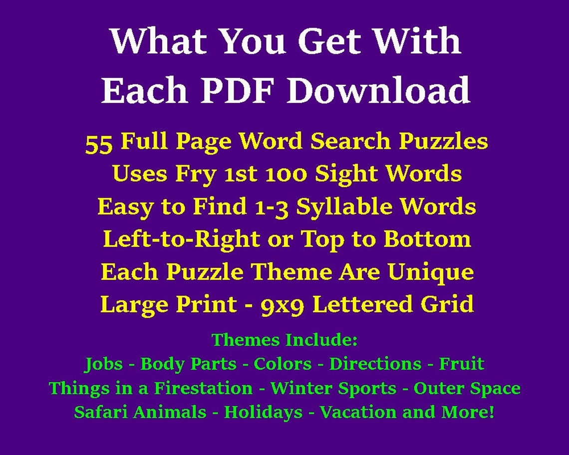 Word Search Printable Word Search Puzzles for Preschool and - Etsy