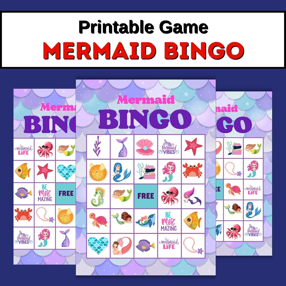 Mermaid Bingo for Kids PRINTABLE Game 20 Mermaid Bingo Cards Kids Game ...
