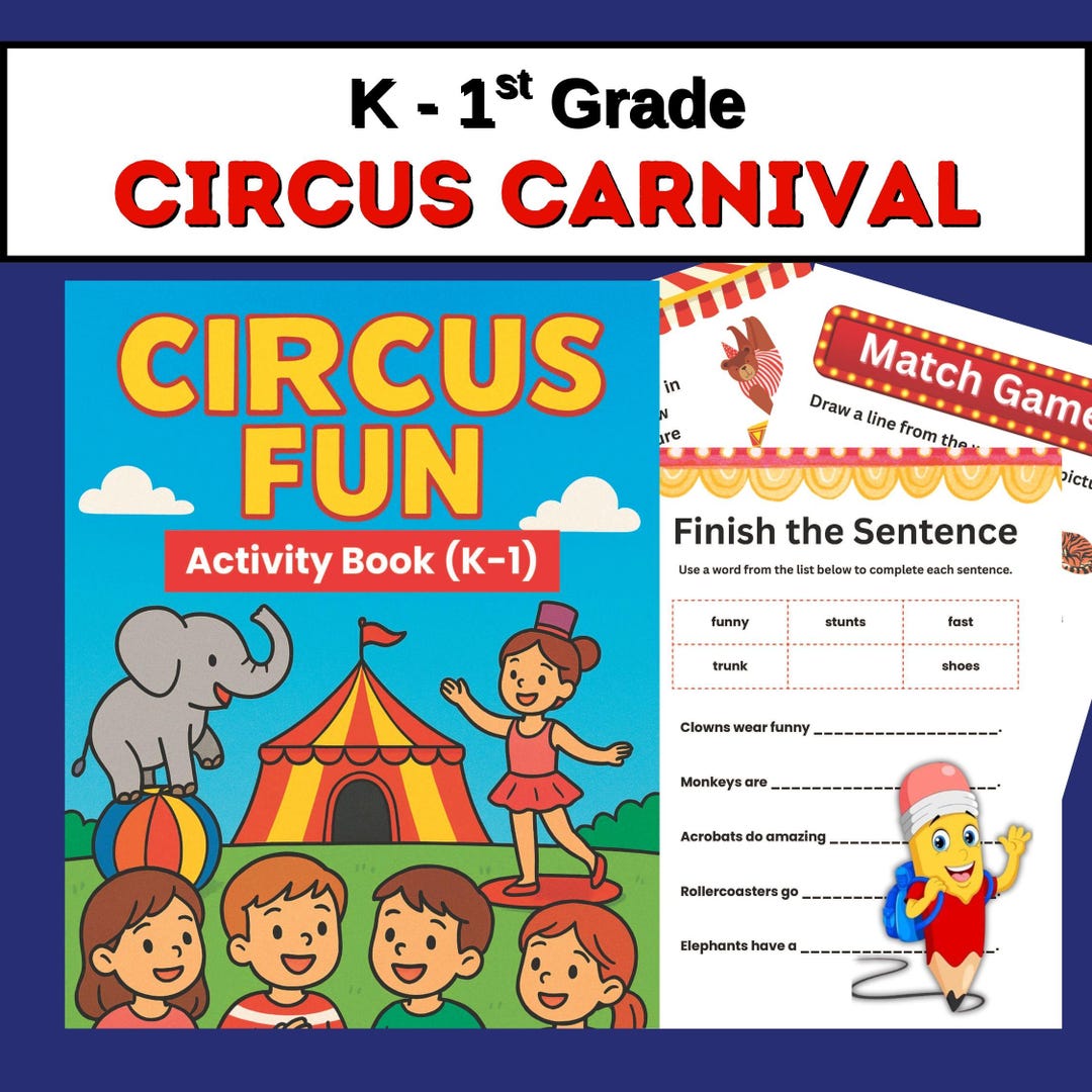 Circus PRINTABLE Activity Book Kindergarten First Grade Worksheets Word ...