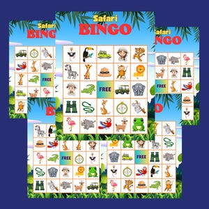 Safari Bingo for Kids PRINTABLE Game 20 Safari Bingo Cards Kids Game ...