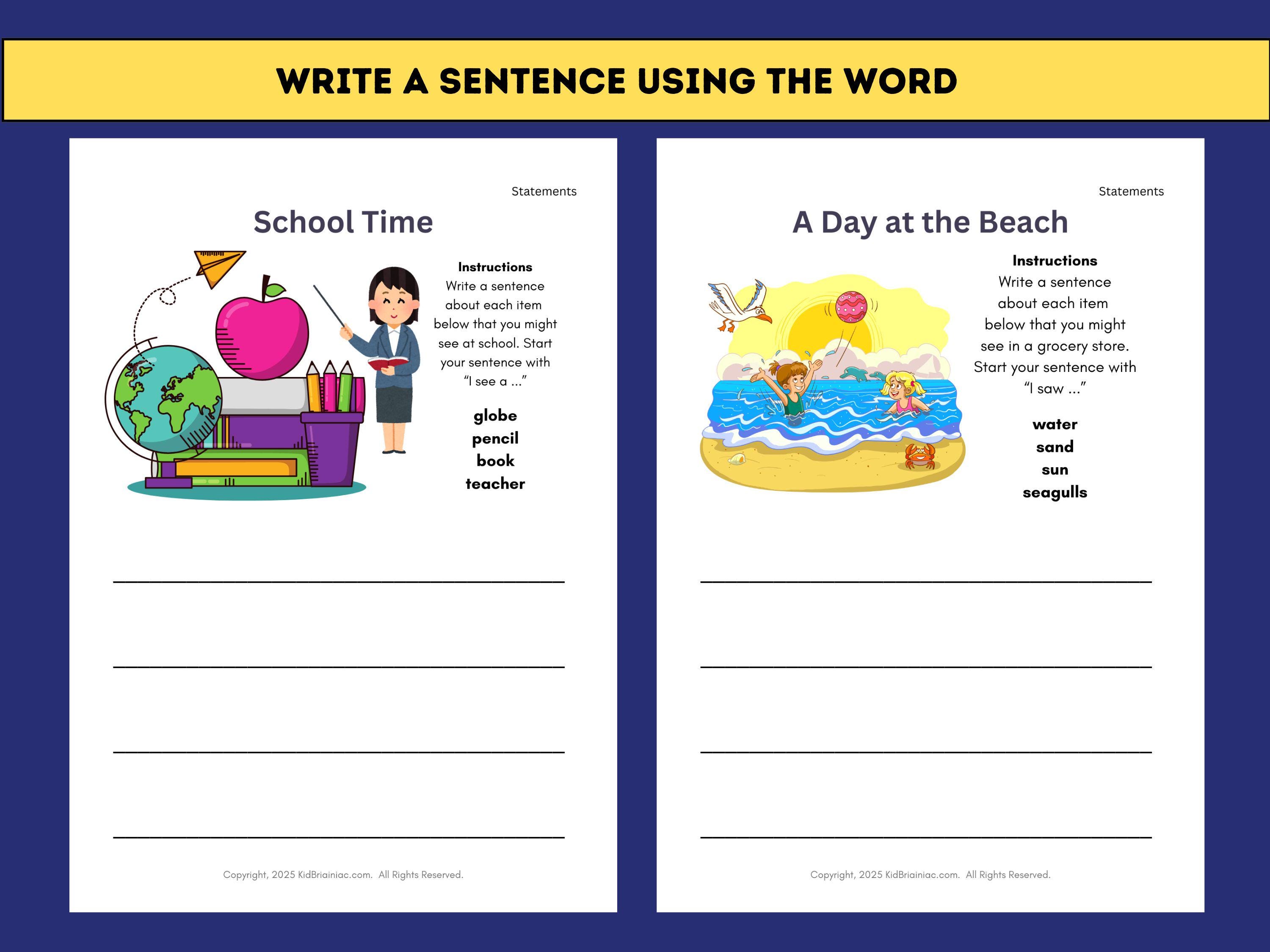 Writing Sentences Printable Activity Book for First Grade Write the ...