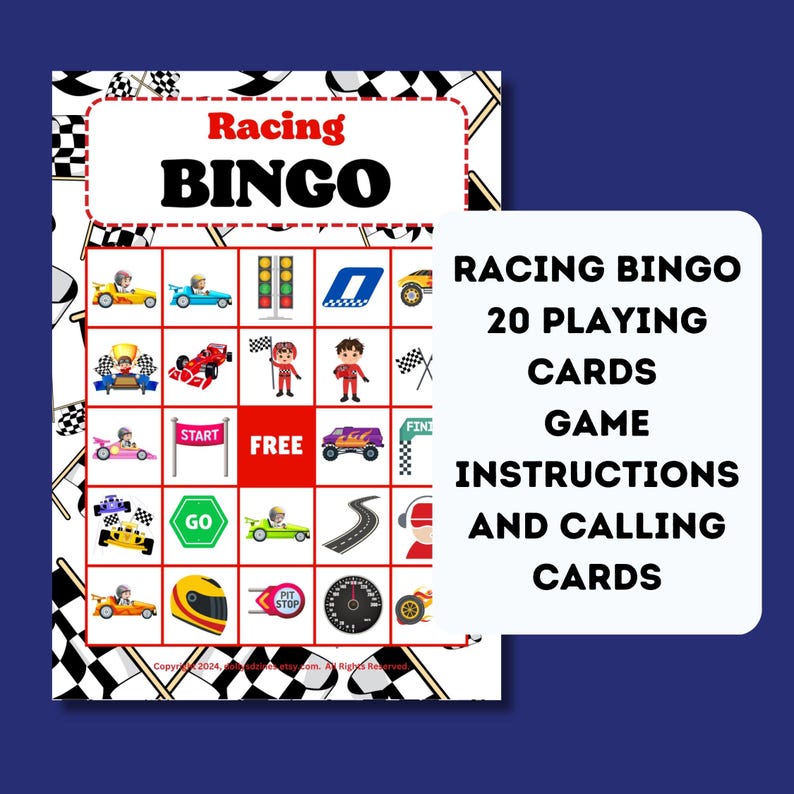 Racing Bingo for Kids PRINTABLE Game 20 Racing Bingo Cards Kids Game ...