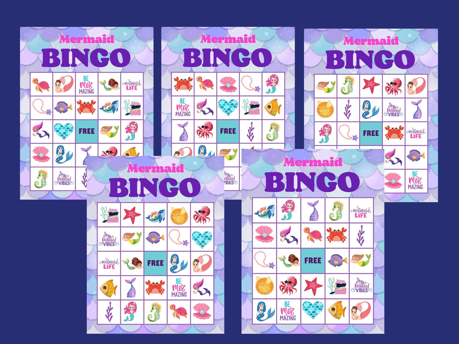 Mermaid Bingo for Kids PRINTABLE Game 20 Mermaid Bingo Cards Kids Game ...