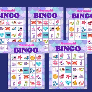 Mermaid Bingo for Kids PRINTABLE Game 20 Mermaid Bingo Cards Kids Game ...