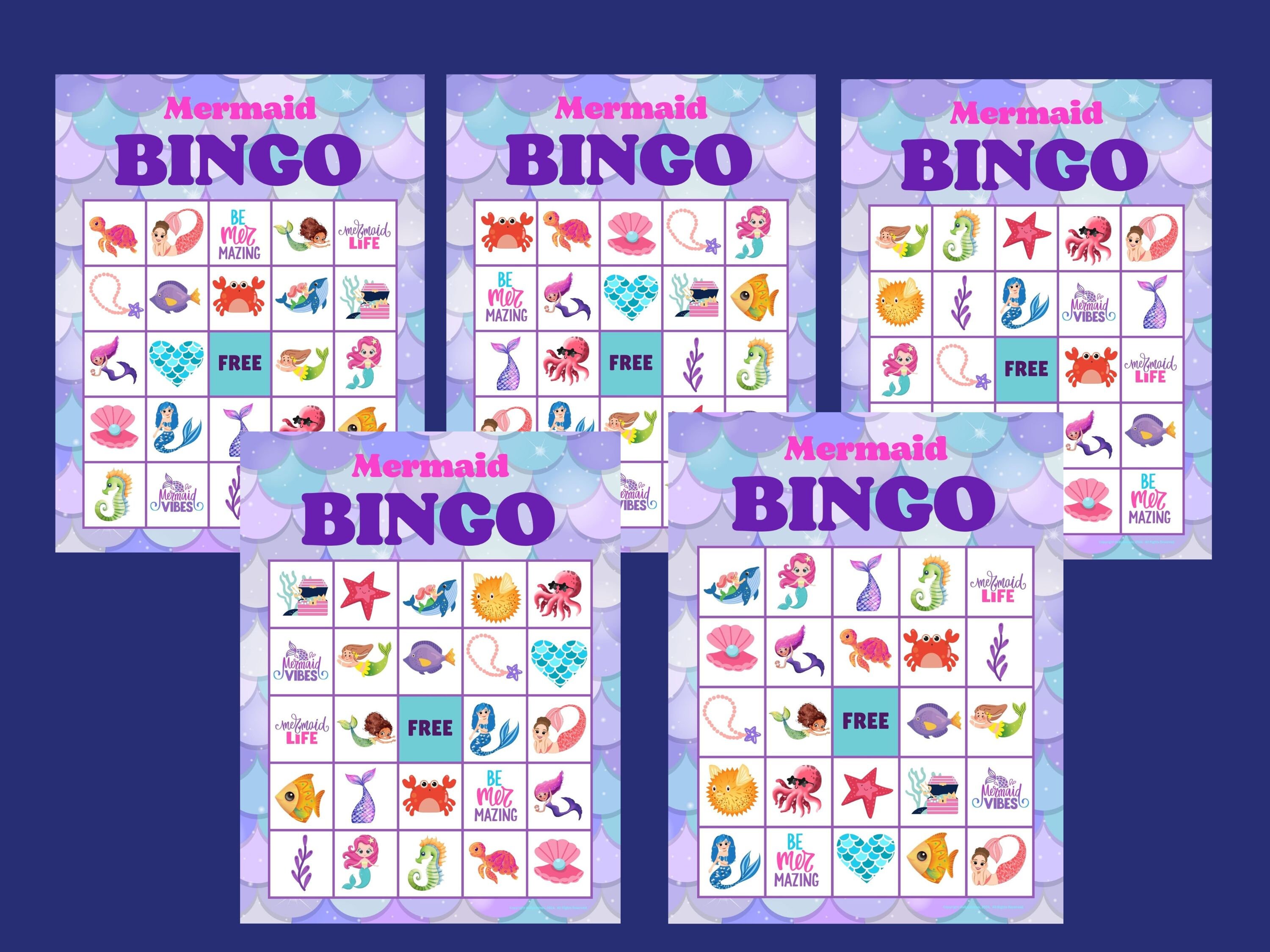 Mermaid Bingo for Kids PRINTABLE Game 20 Mermaid Bingo Cards Kids Game ...