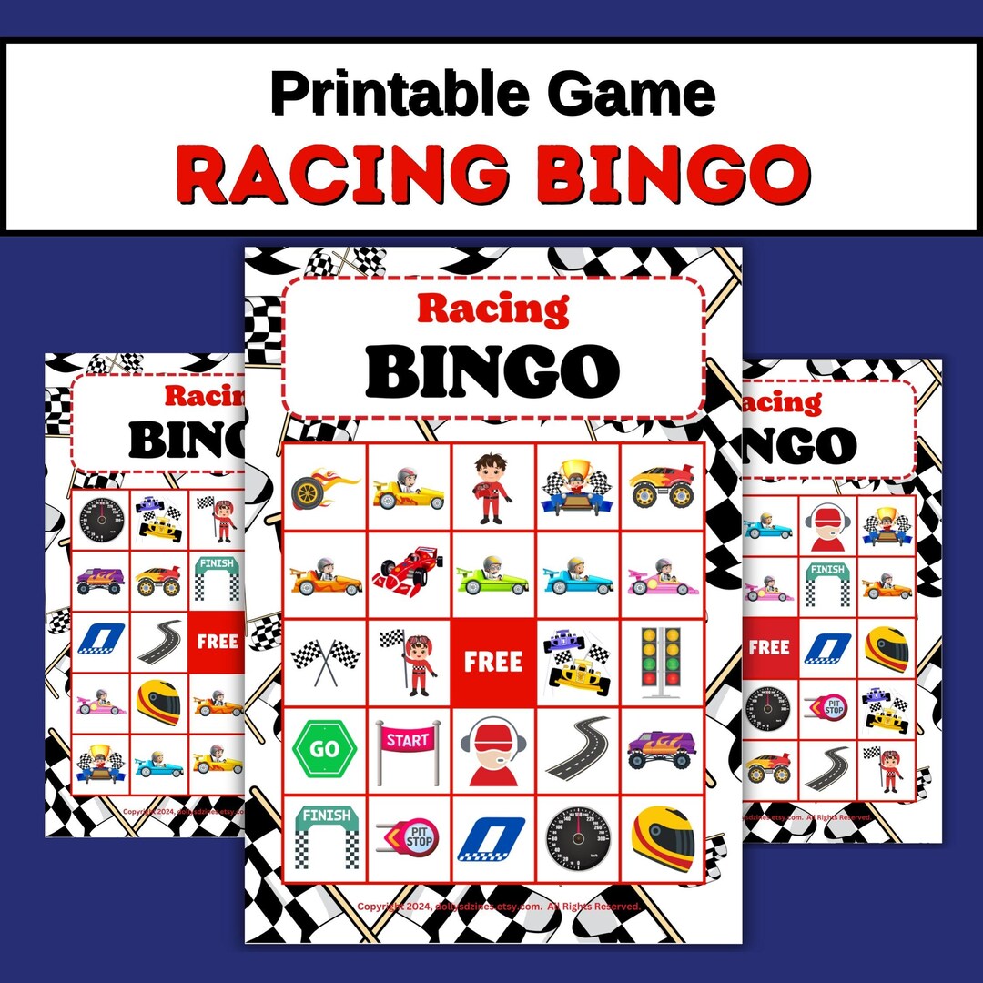 Racing Bingo for Kids PRINTABLE Game 20 Racing Bingo Cards Kids Game ...