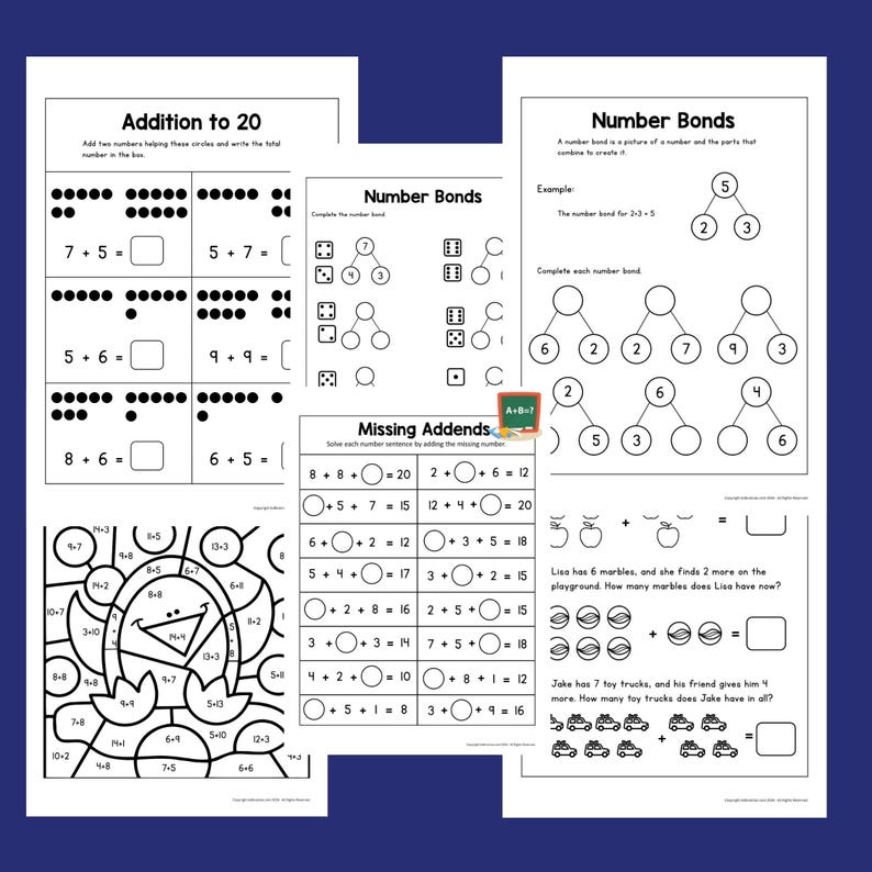 First Grade Addition Activity Book Worksheets Printable Homeschool ...