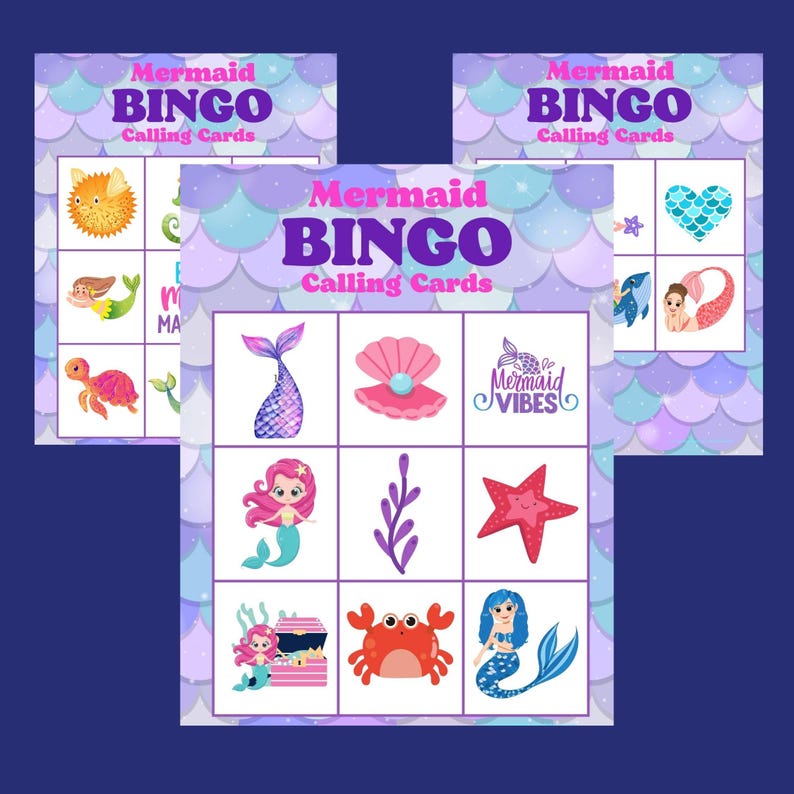 Mermaid Bingo for Kids PRINTABLE Game 20 Mermaid Bingo Cards Kids Game ...