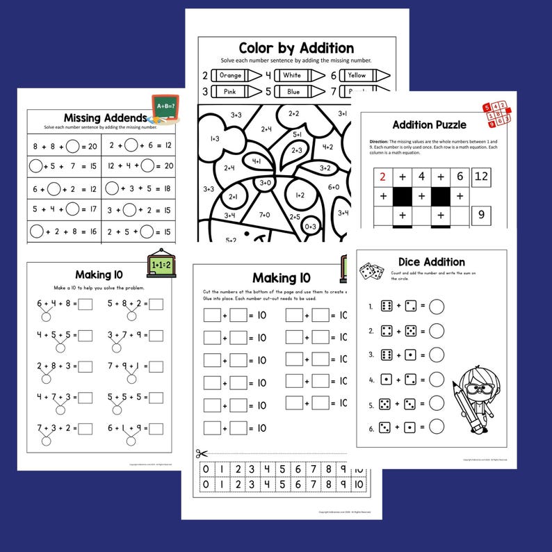 First Grade Addition Activity Book Worksheets Printable Homeschool ...