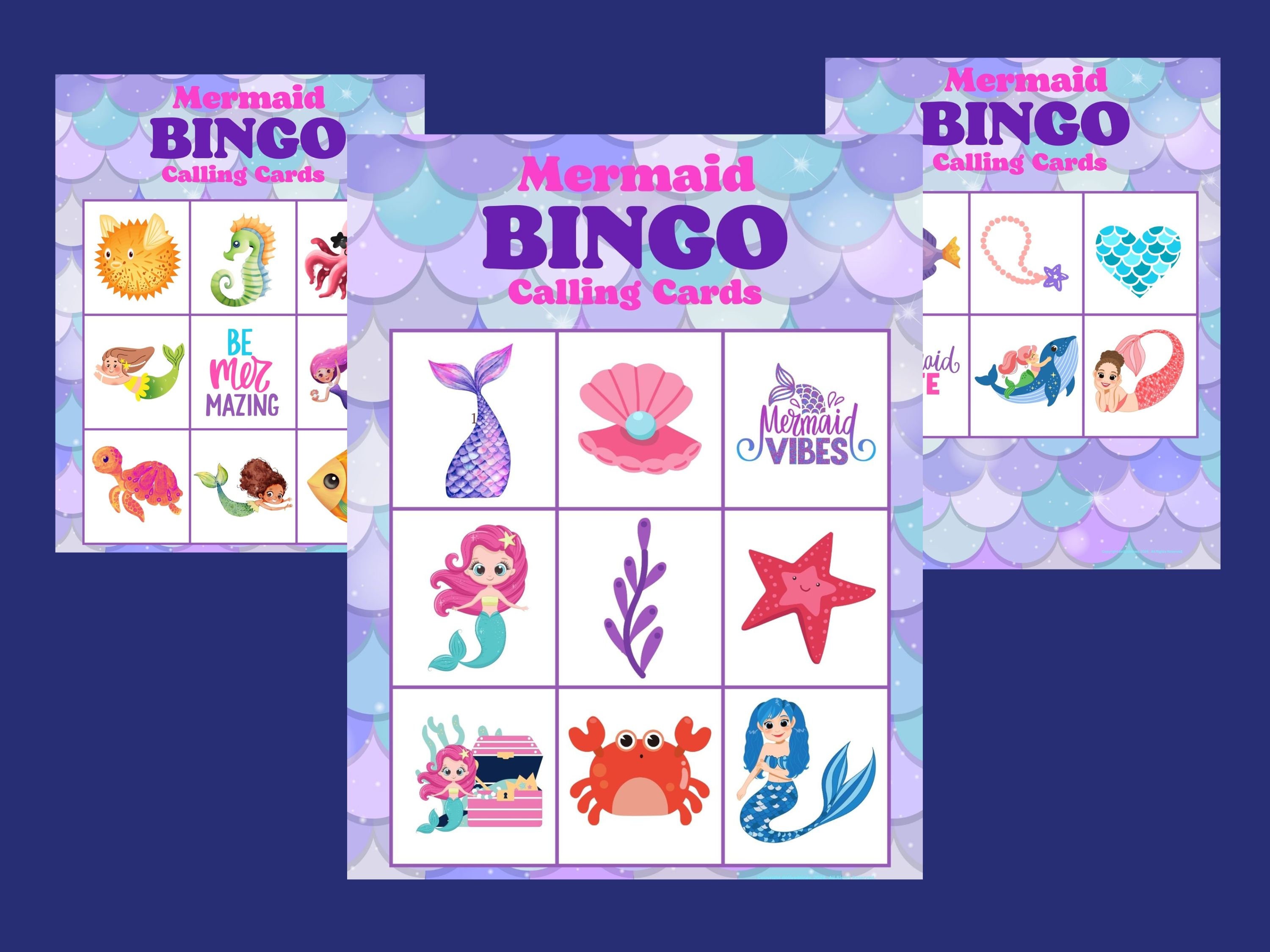 Mermaid Bingo for Kids PRINTABLE Game 20 Mermaid Bingo Cards Kids Game ...