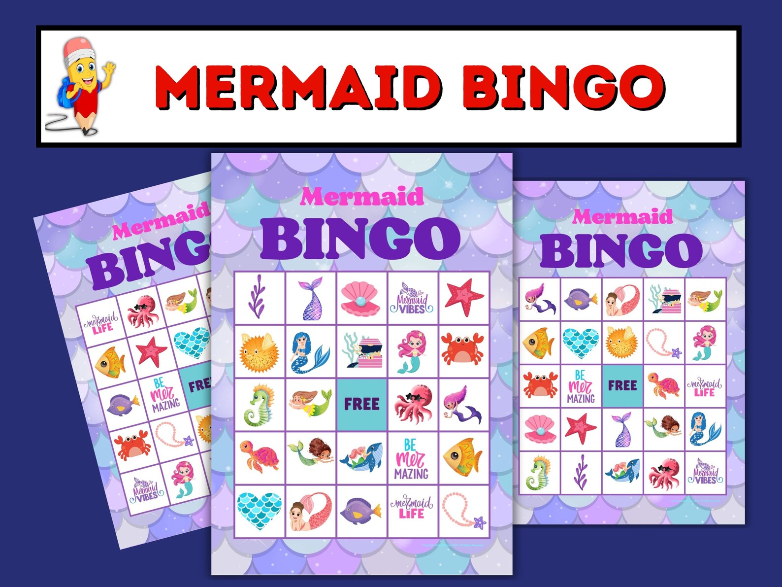 Mermaid Bingo for Kids PRINTABLE Game 20 Mermaid Bingo Cards Kids Game ...