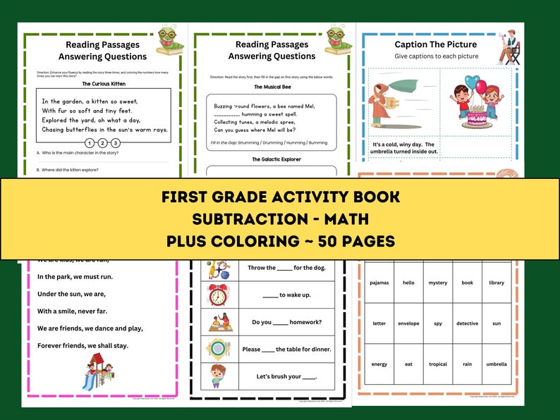 First Grade Reading Comprehension Activity Book Worksheets Printable ...
