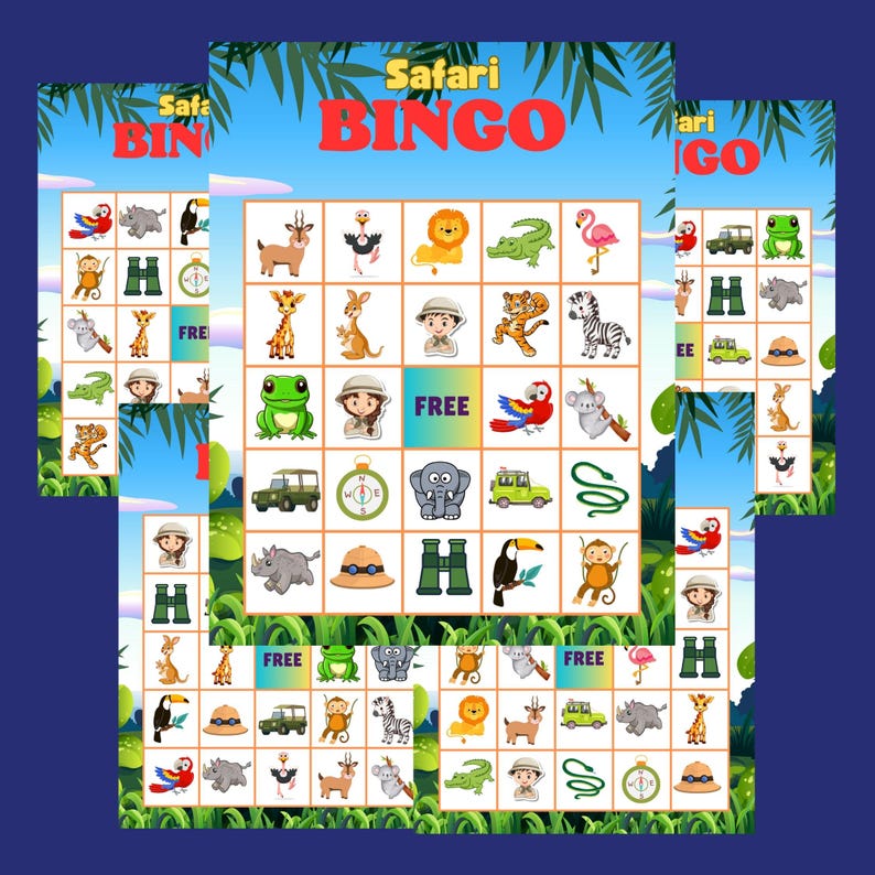 Safari Bingo for Kids PRINTABLE Game 20 Safari Bingo Cards Kids Game ...