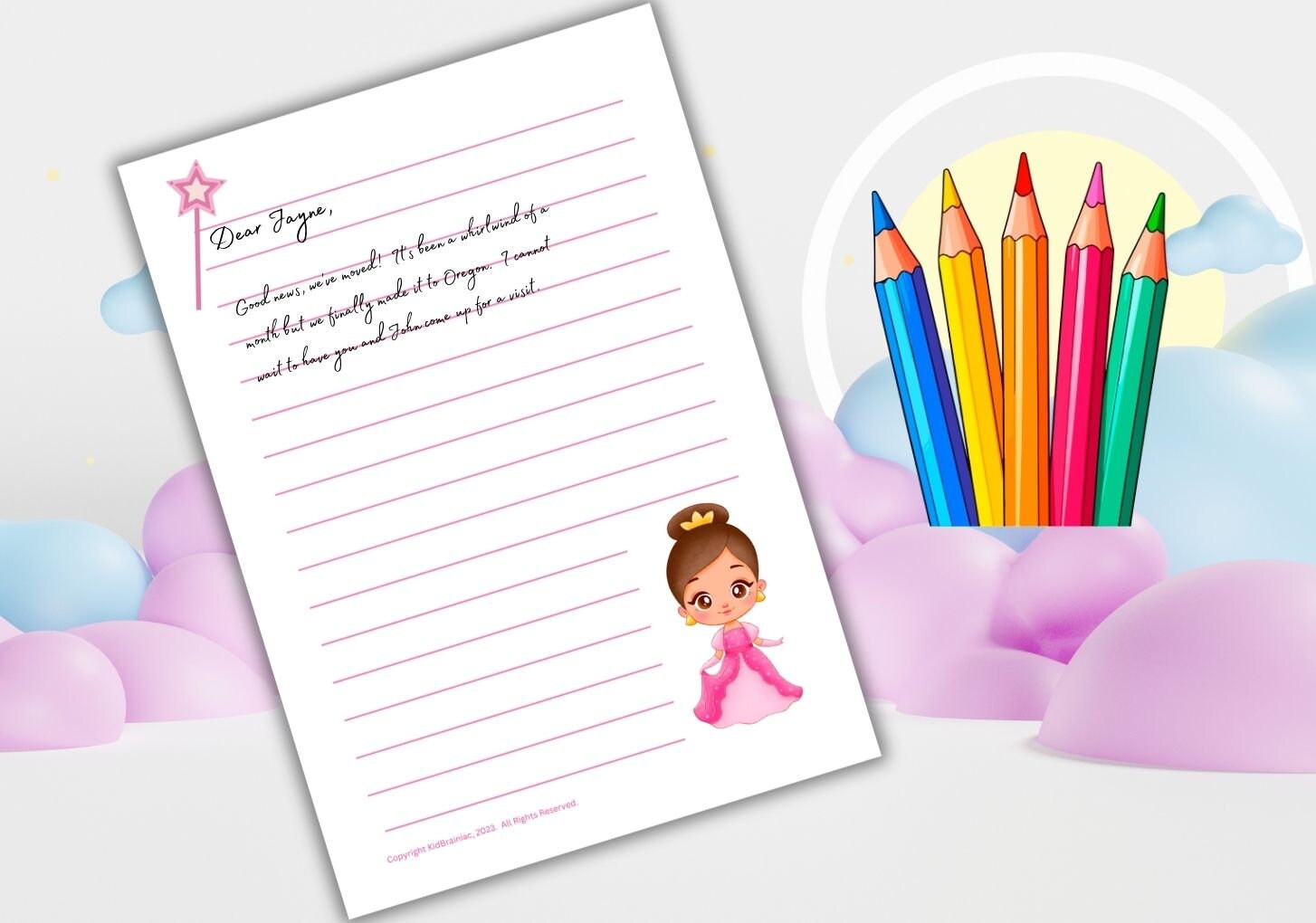 Princess Printable Stationary Set With Envelope Printable Stationary ...