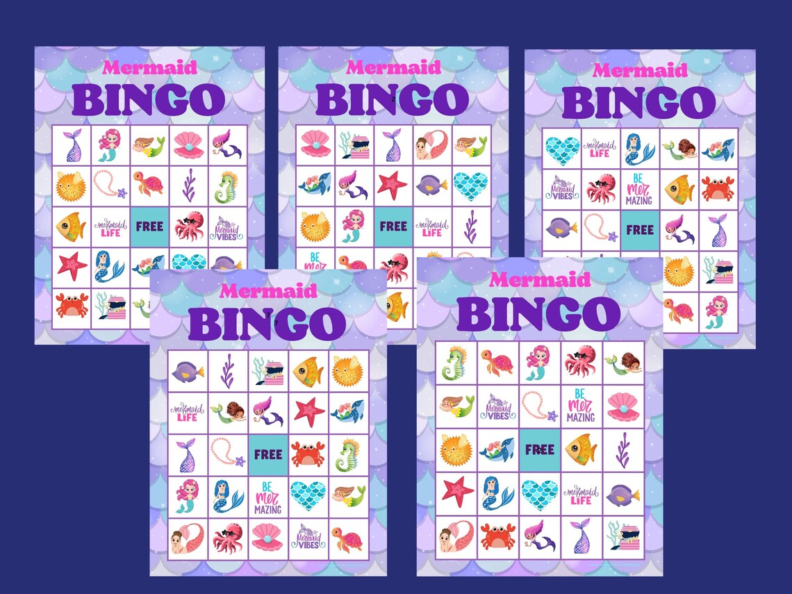 Mermaid Bingo for Kids PRINTABLE Game 20 Mermaid Bingo Cards Kids Game ...