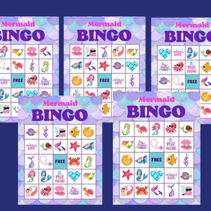 Mermaid Bingo for Kids PRINTABLE Game 20 Mermaid Bingo Cards Kids Game ...