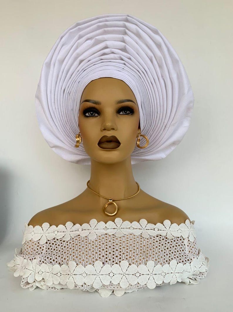 White Autogele/pre-styled Gele - Etsy