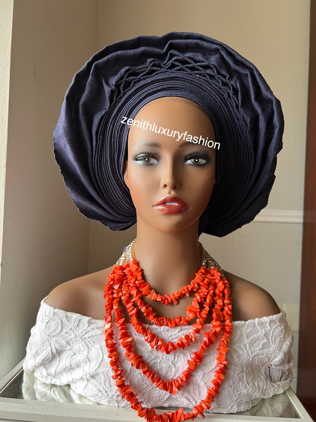 Navy Blue Bridal Asooke Gele / Autogele/pre-styled Gele - Etsy