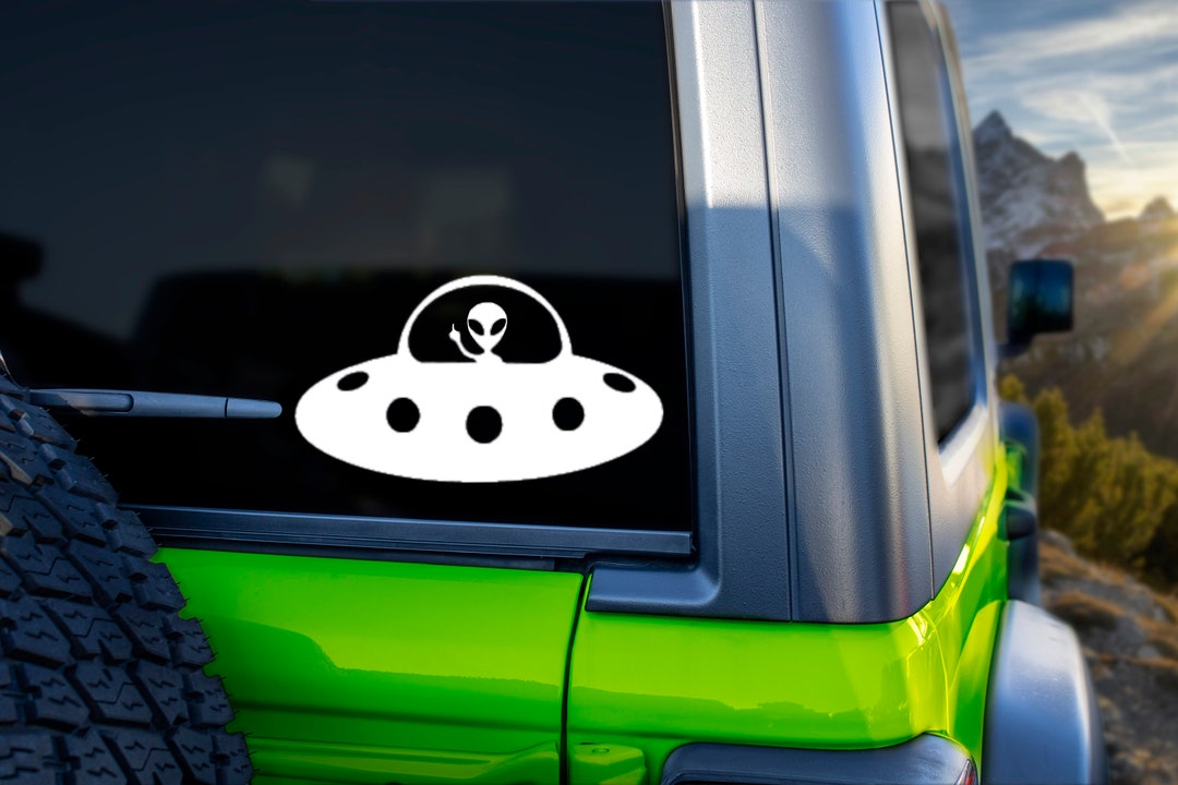UFO With Alien Middle Finger Vinyl Decal - Etsy