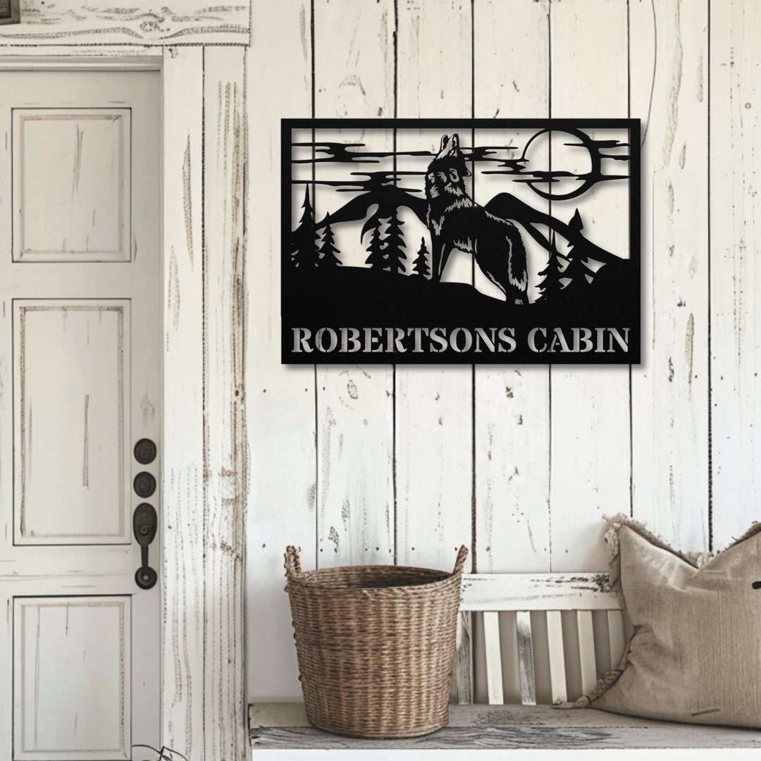 Wolf Custom Cabin Name Sign, Metal Wall Decor, Custom Metal Wolf Art ...