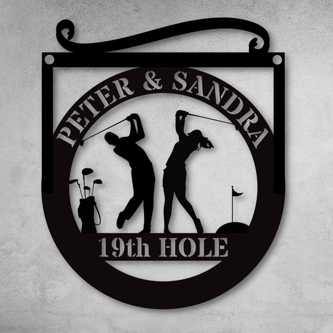 Golf Couple Hanging Sign, Men's Golf Custom Monogram Metal Sign ...