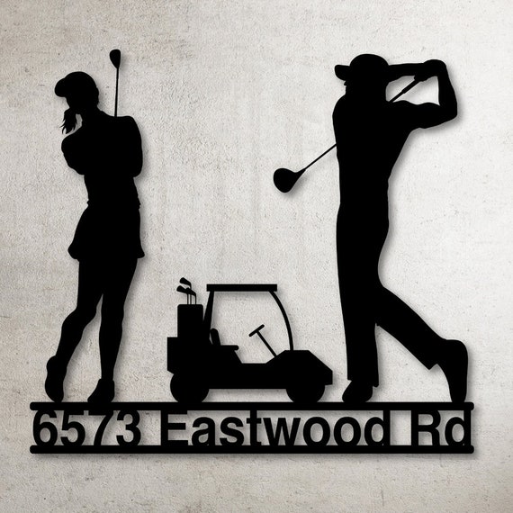 Metal Address Sign Golf Couple Address Sign Street Number - Etsy