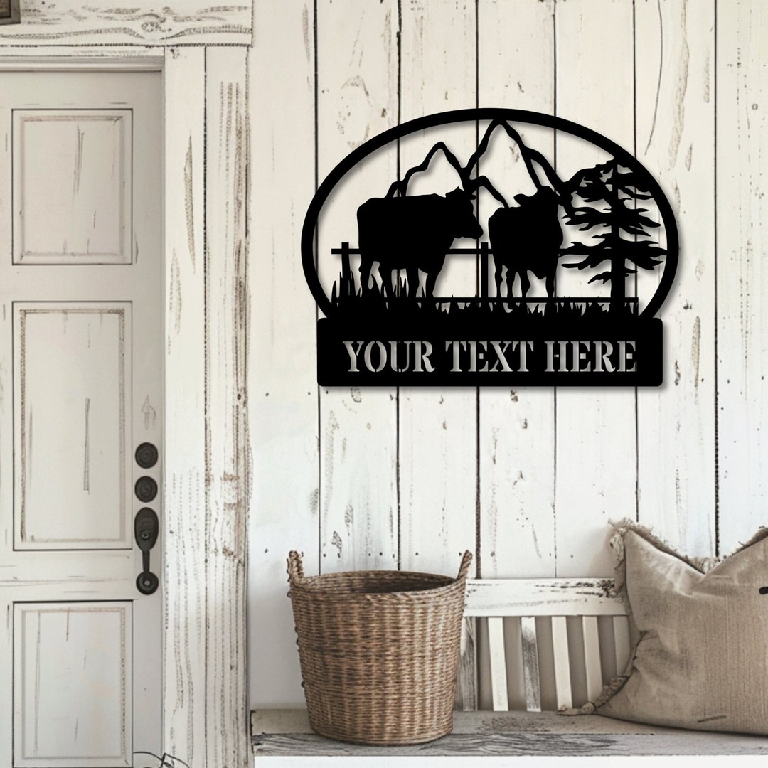 Custom Family Name Cattle Ranch Metal Name Sign, Personalized Cattle ...