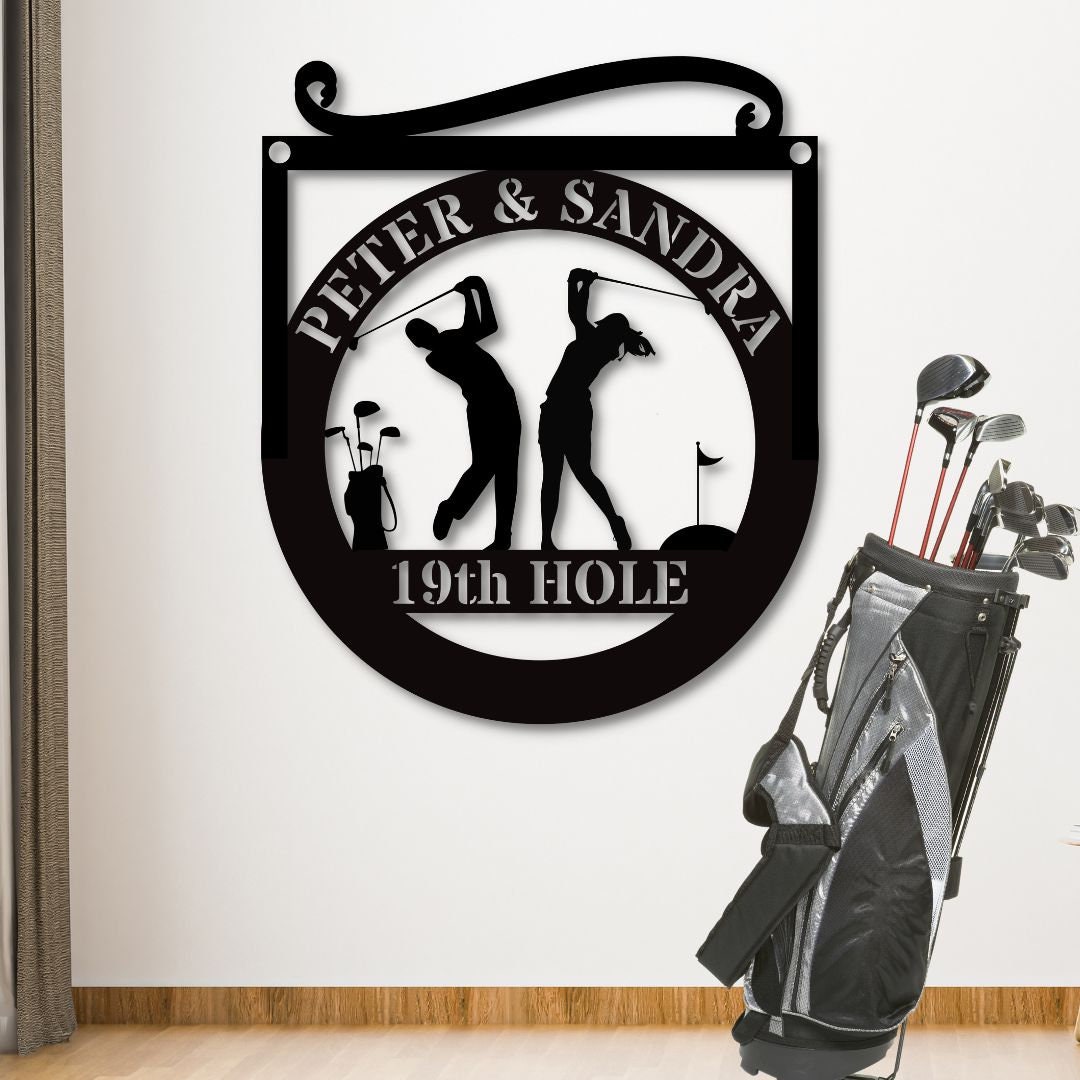 Golf Couple Hanging Sign, Men's Golf Custom Monogram Metal Sign ...