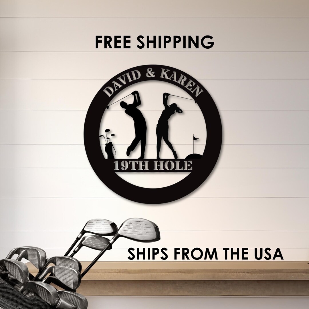 Golf Couple Monogram Sign Art Personalized, Custom Name Metal Wall Gift ...