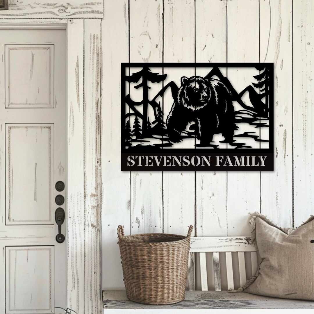 Custom Bear Rustic Cabin Metal Sign, Metal Wall Decor, Metal Bear Art ...