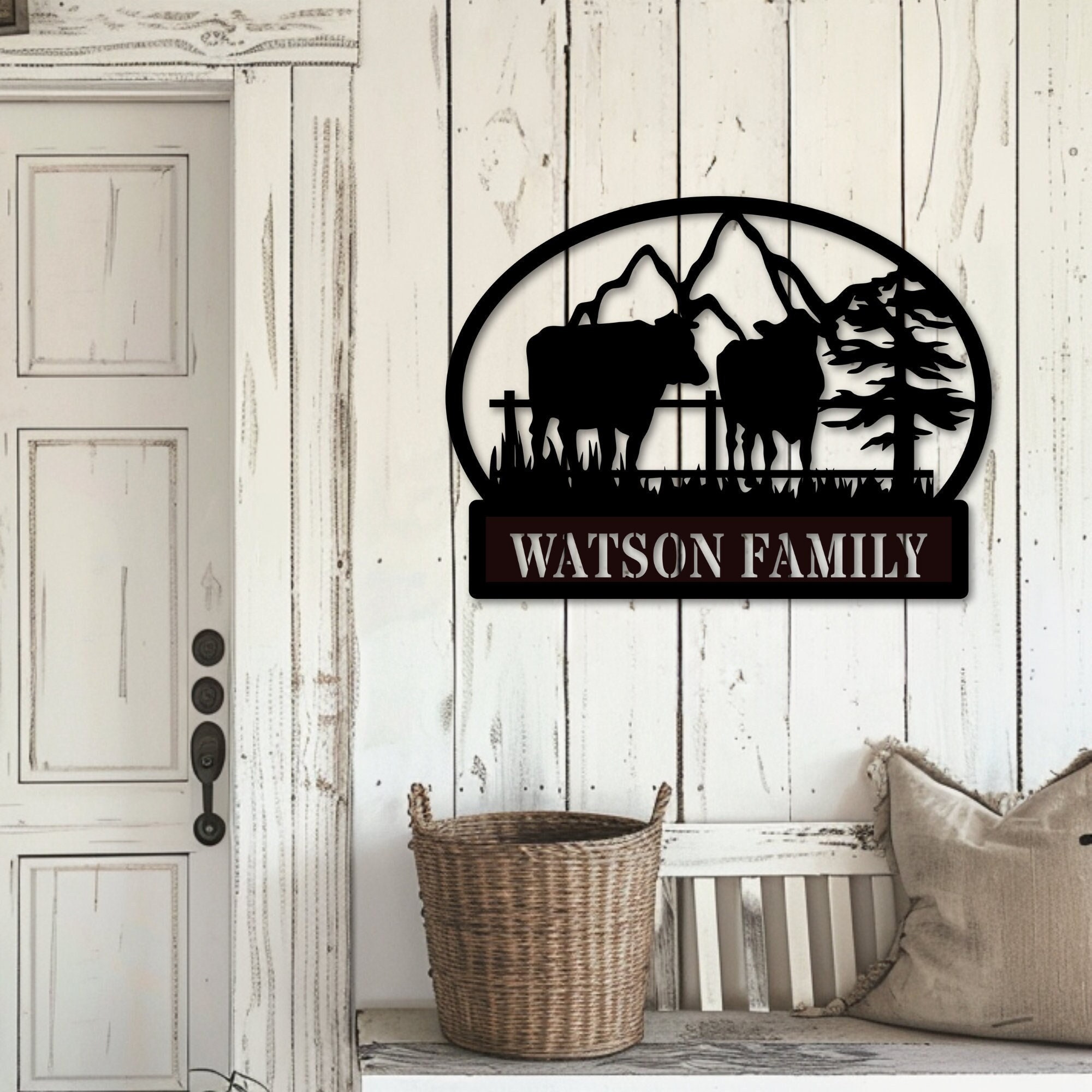 Custom Family Name Cattle Ranch Metal Name Sign, Personalized Cattle ...