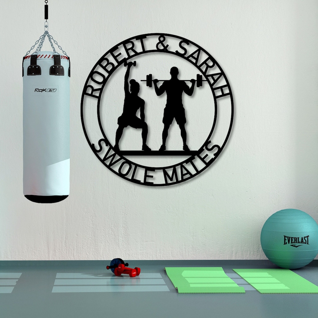 Couple Fitness Gym Metal Wall Art, Swole Mate Personalized Workout Room ...